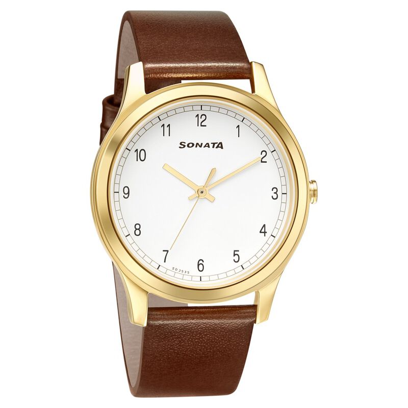 Buy Online Sonata Quartz Analog White Dial Leather Strap Watch for Men ...