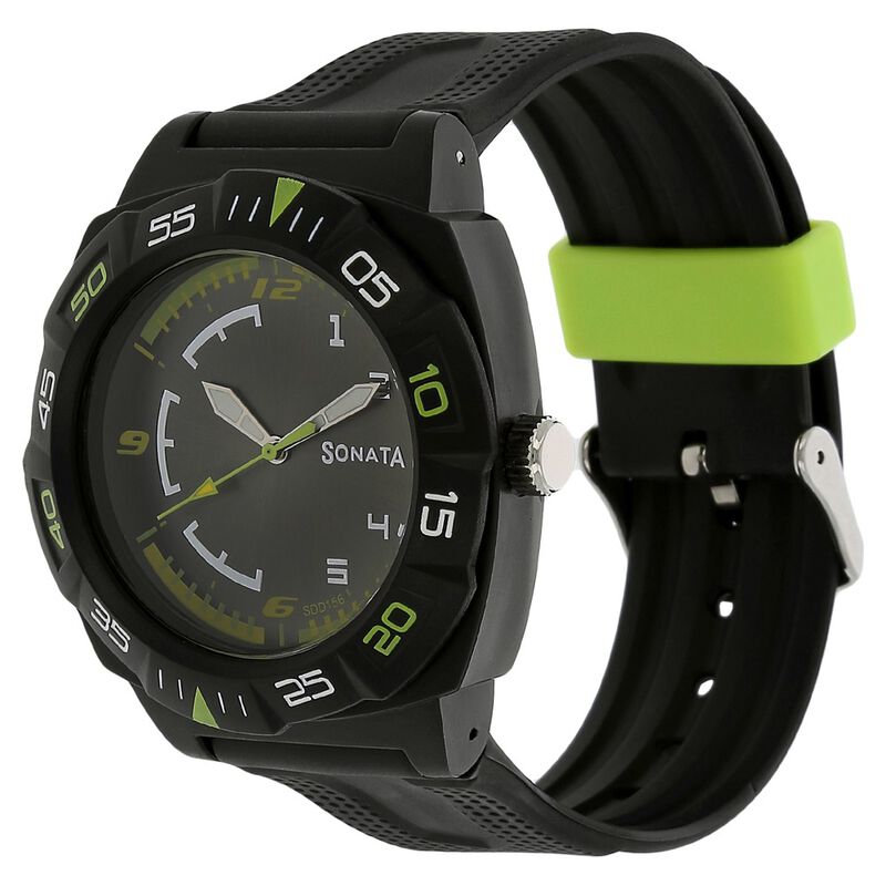 SF Quartz Analog Black Dial Plastic Strap Watch for Men