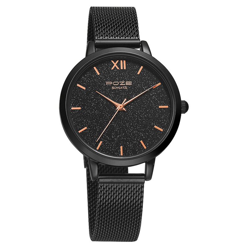 Poze by Sonata Quartz Analog Black Dial Stainless Steel Strap Watch for ...