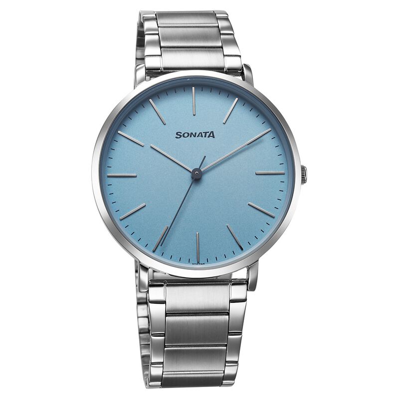 Buy Online Sonata Ascent Quartz Analog Blue Dial Stainless Steel Strap ...