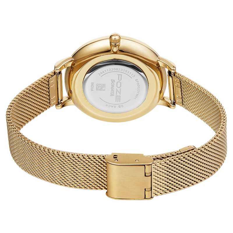 Poze by Sonata Quartz Analog Golden Dial Stainless Steel Strap Watch ...