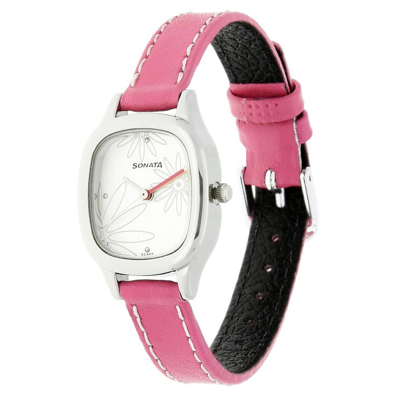 Sonata Quartz Analog Silver Dial Leather Strap Watch for Women