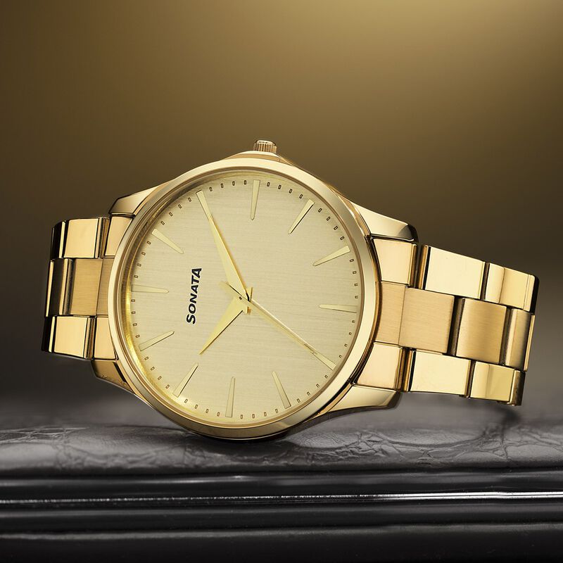 Buy Online Sonata Traditional Essentials Quartz Analog Champagne Dial ...