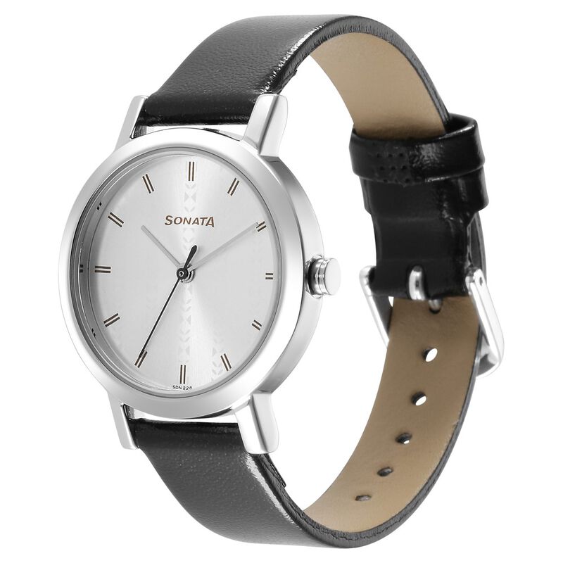 Ladies Essentials Silver Dial Leather Strap Watch for Women