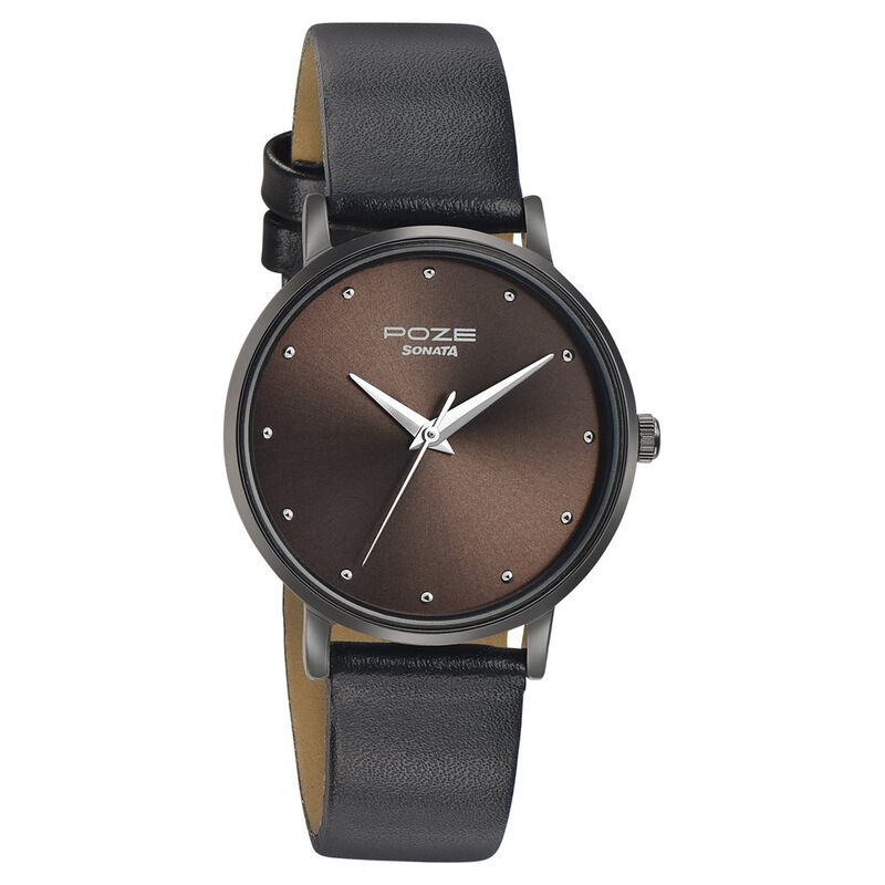 Buy Online Sonata Poze Quartz Analog Grey Dial Leather Strap Watch for ...