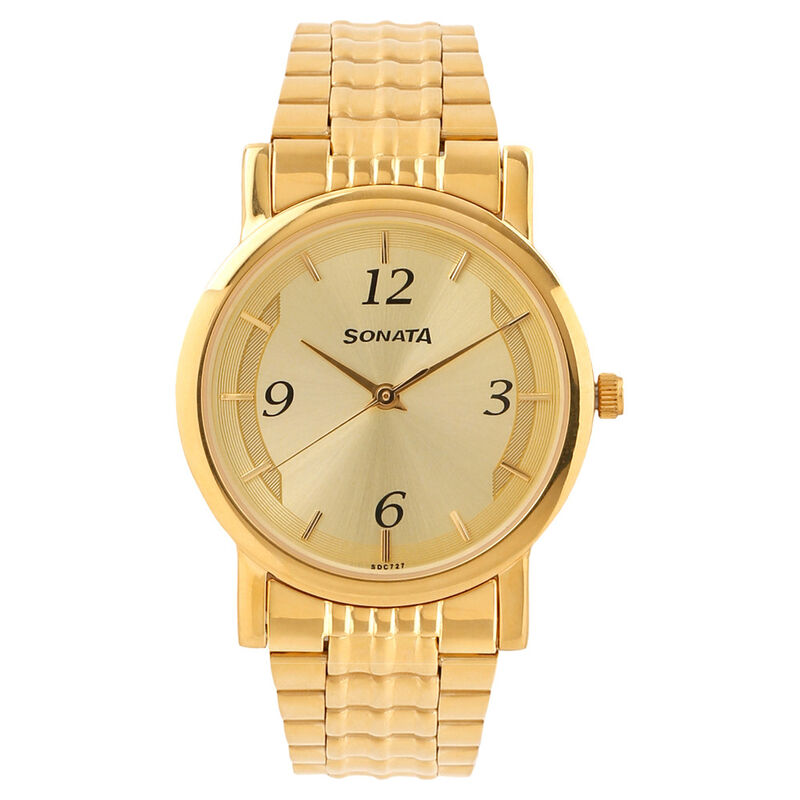 Buy Online Sonata Quartz Analog Champagne Dial Stainless Steel Strap ...