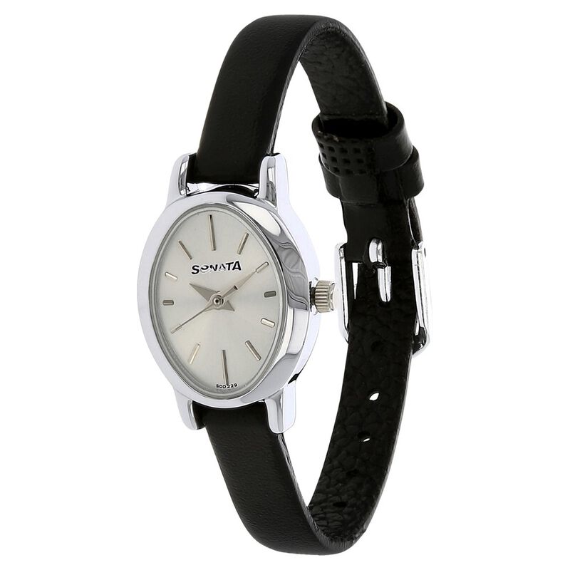 Sonata Quartz Analog Silver Dial Leather Strap Watch for Women