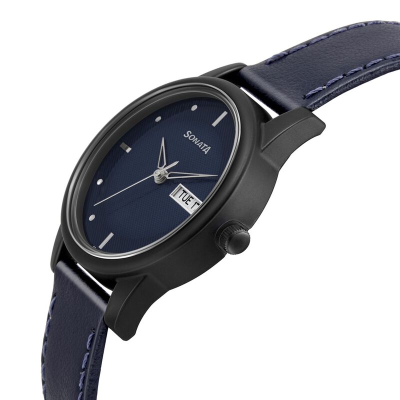 Sonata Lite Blue Dial Women Watch With Leather Strap