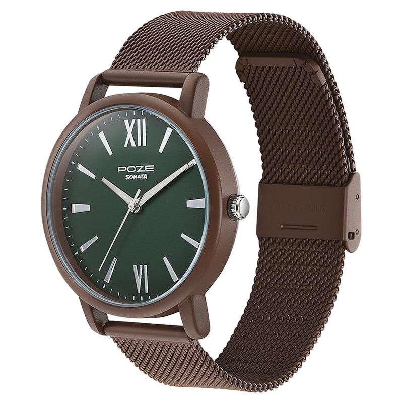 Sonata Poze Quartz Analog Green Dial Mesh Strap Watch for Men