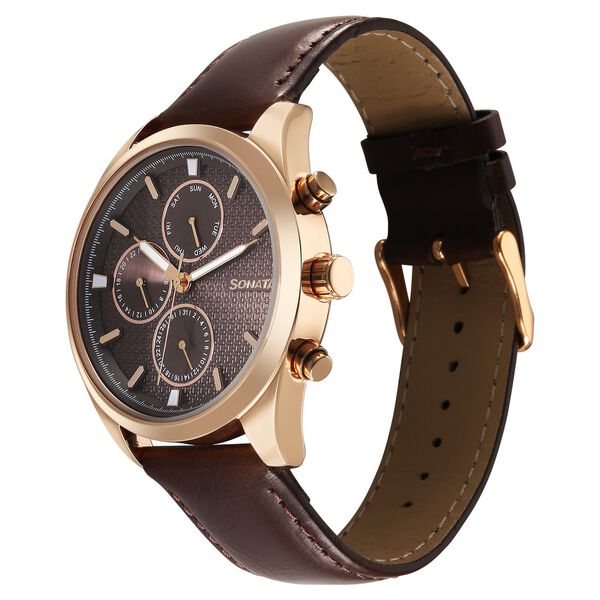 Buy Online Sonata Magna Quartz Multifunction Brown Dial Rose Gold ...