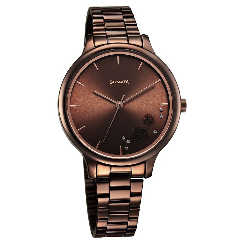Buy Online Sonata Blush Quartz Analog Brown dial Stainless Steel Strap ...
