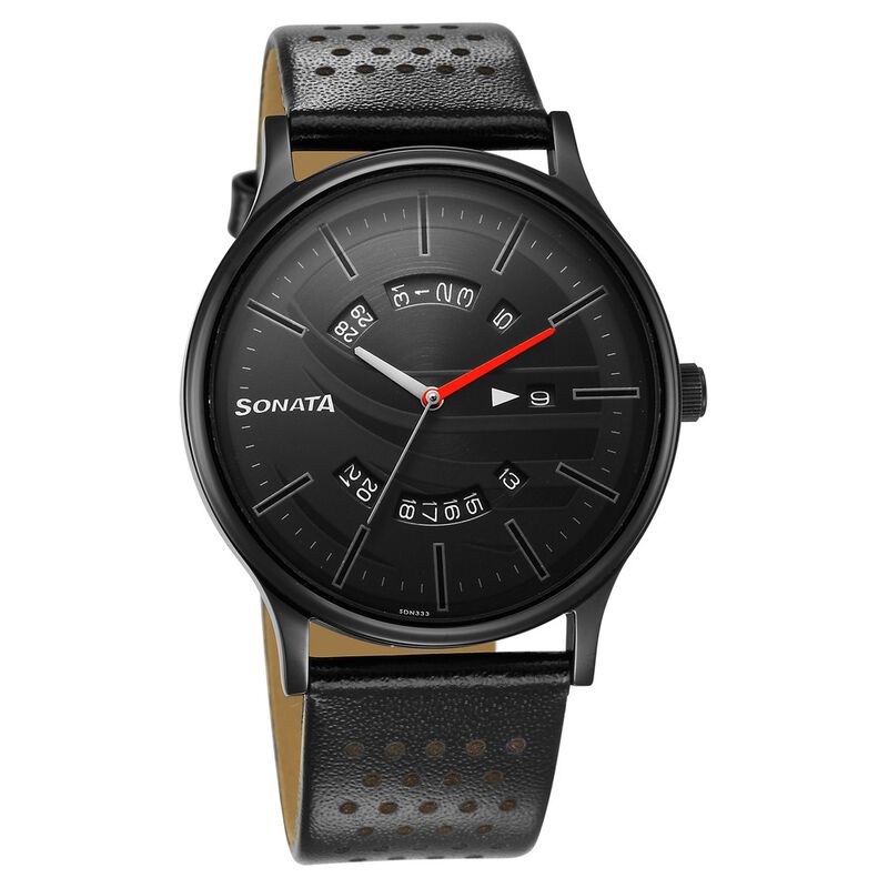 Buy Online Sonata RPM Black Dial Leather Strap Watch for Men ...