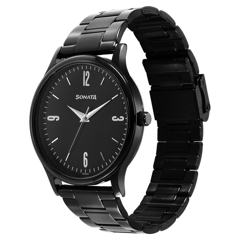 Sonata Aspire Quartz Analog Black Dial Stainless Steel Strap Watch for Men