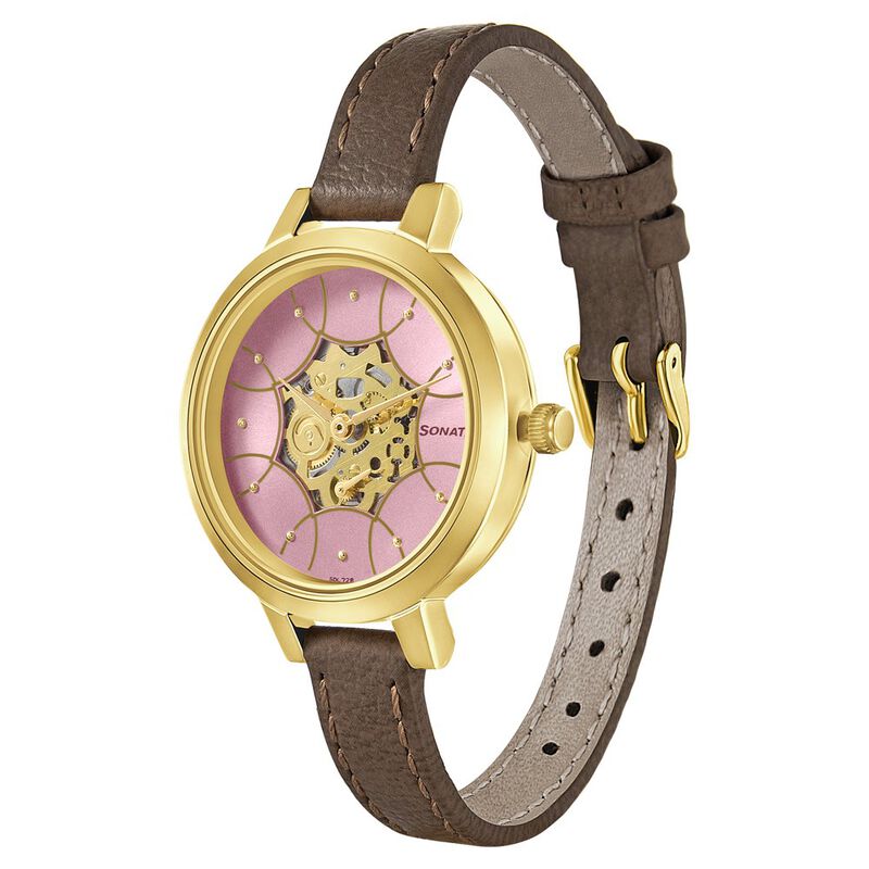 Sonata Unveil Quartz Multifunction Leather Strap Watch for Women