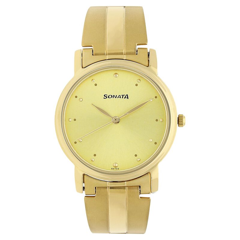 Buy Online Sonata Quartz Analog Champagne Dial Stainless Steel Strap ...