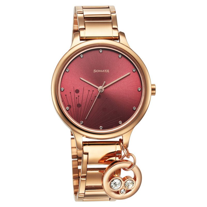 Buy Online Sonata Blush Quartz Analog Maroon dial Stainless Steel Strap ...