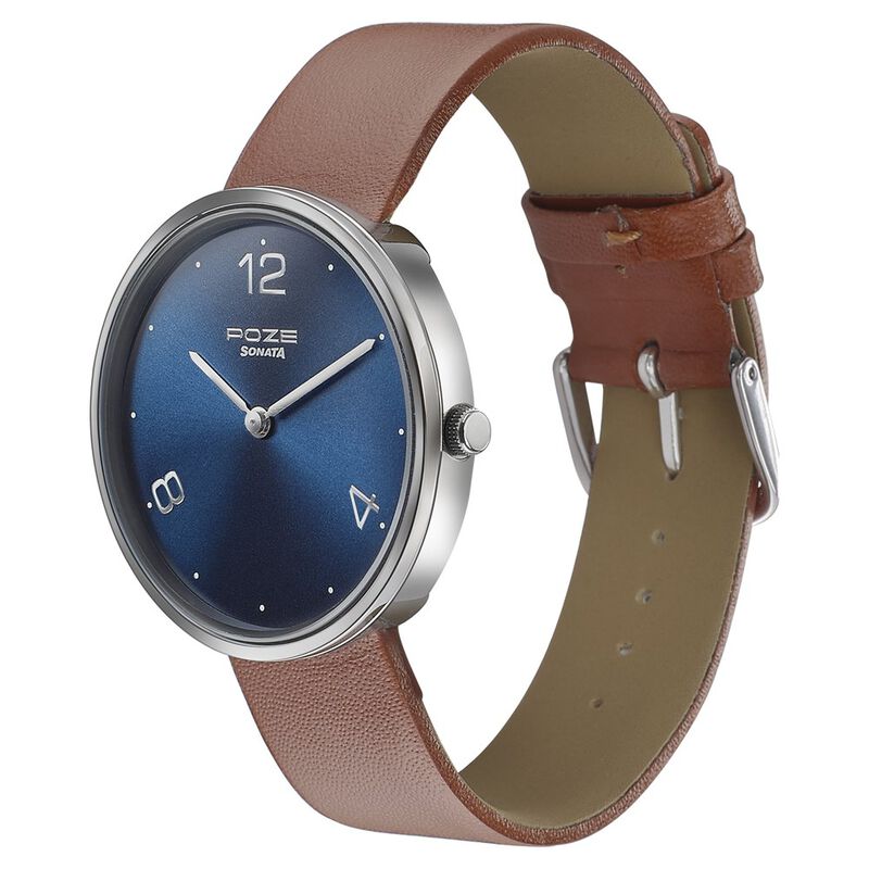 Sonata Poze Quartz Analog Blue Dial Leather Strap Watch for Men