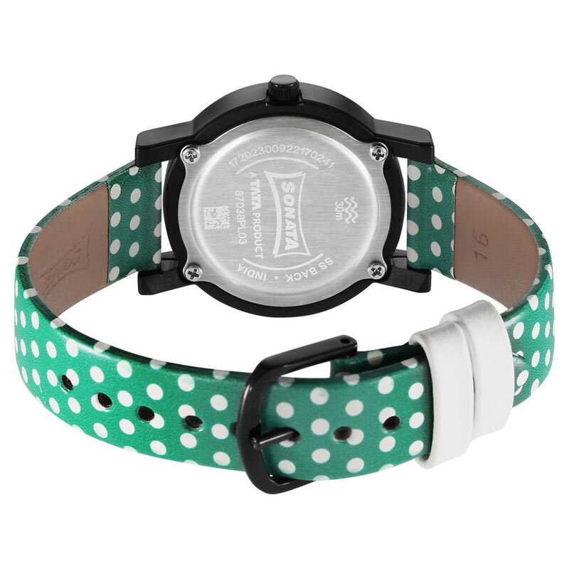 Sonata Dot to Dot Green Dial Plastic Strap Watch for Women
