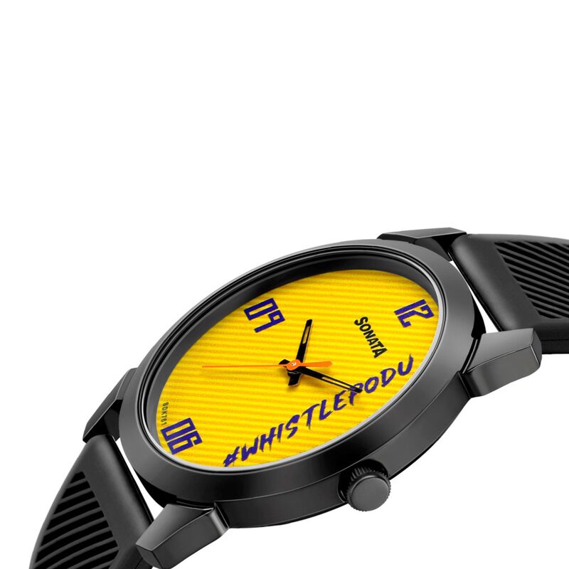 Sonata CSK Quartz Analog Yellow Dial TPU Strap Watch for Men