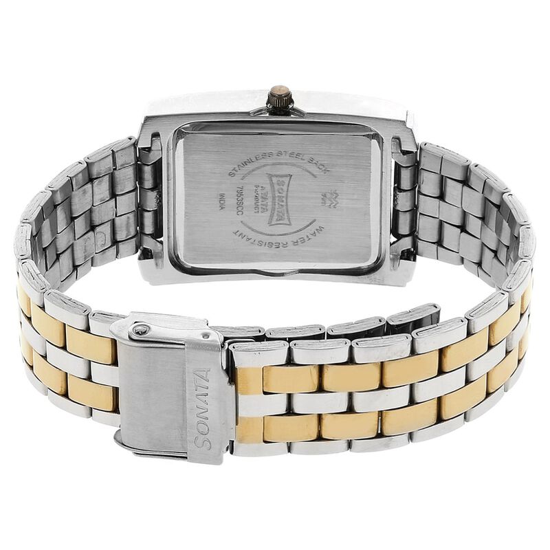 Sonata Quartz Analog Champagne Dial Stainless Steel Strap Watch for Men