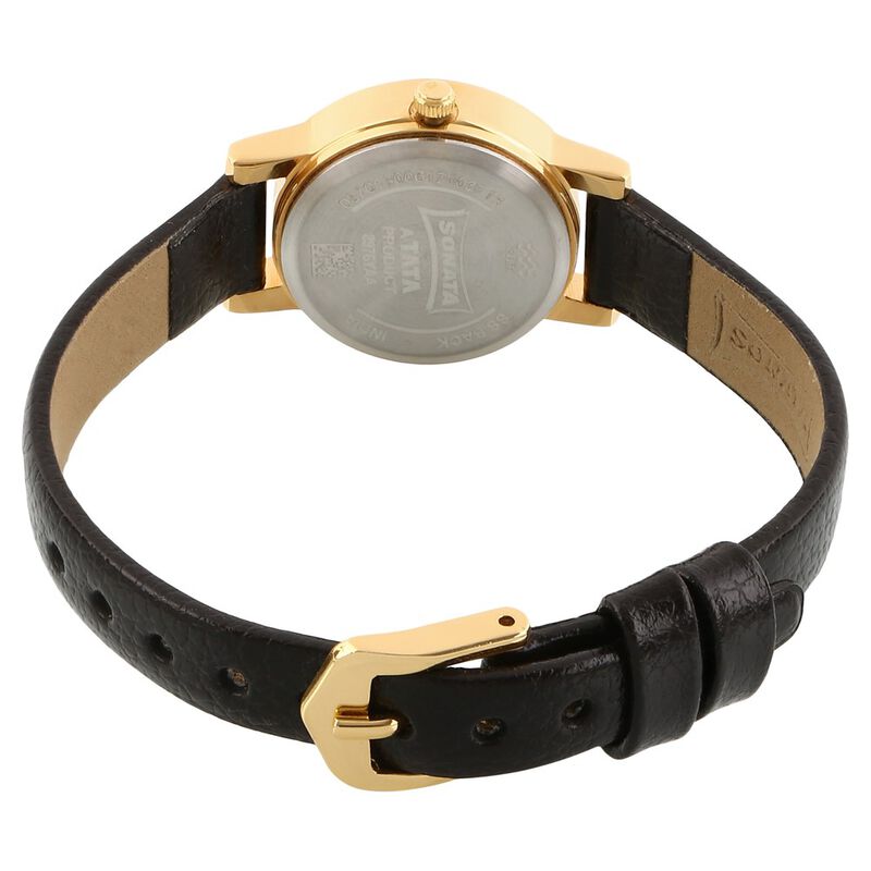 Sonata Quartz Analog Champagne Dial Leather Strap Watch for Women