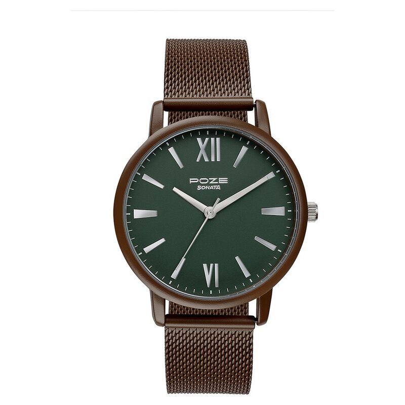 Sonata Poze Quartz Analog Green Dial Mesh Strap Watch for Men