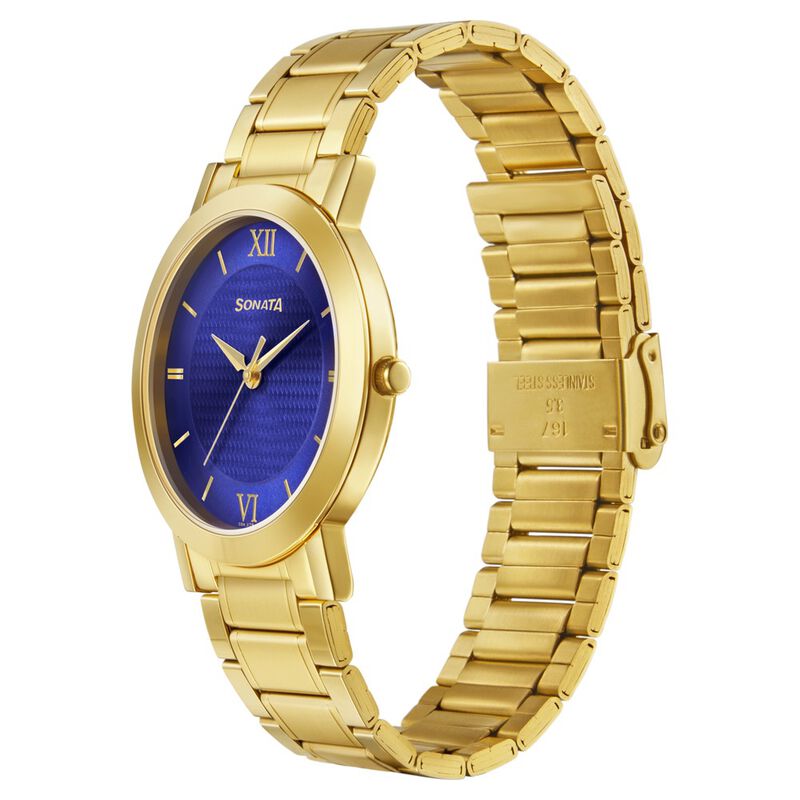 Sonata Quartz Analog Blue Dial Stainless Steel Strap Watch for Men