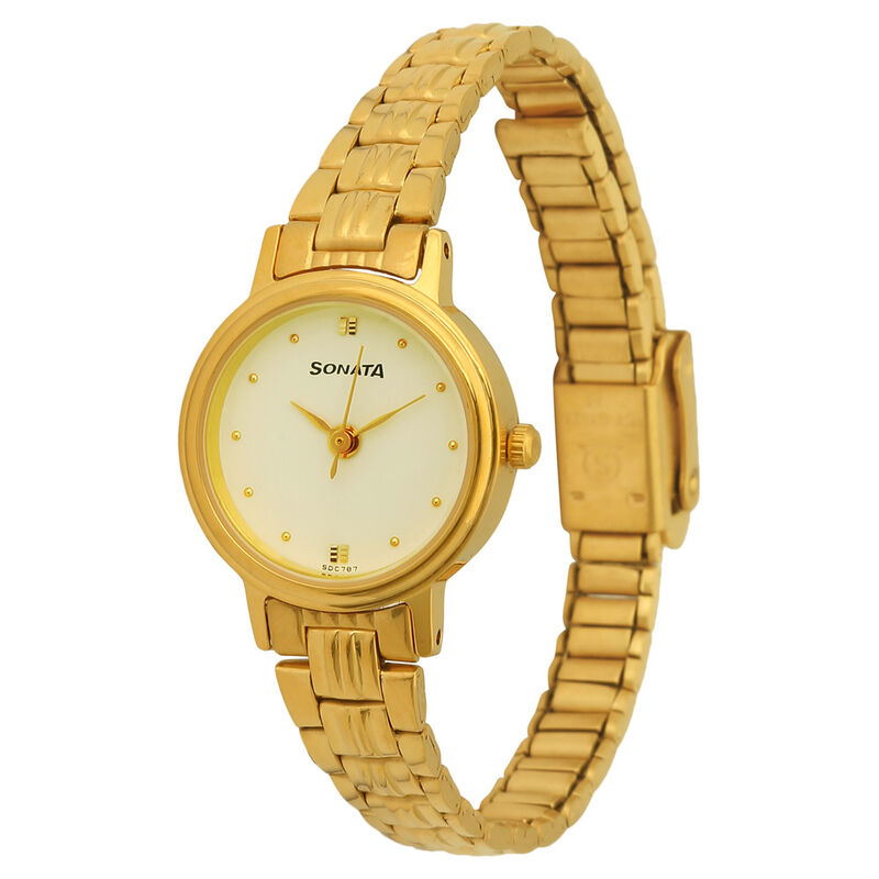 Sonata Quartz Analog White Dial Stainless Steel Strap Watch for Women