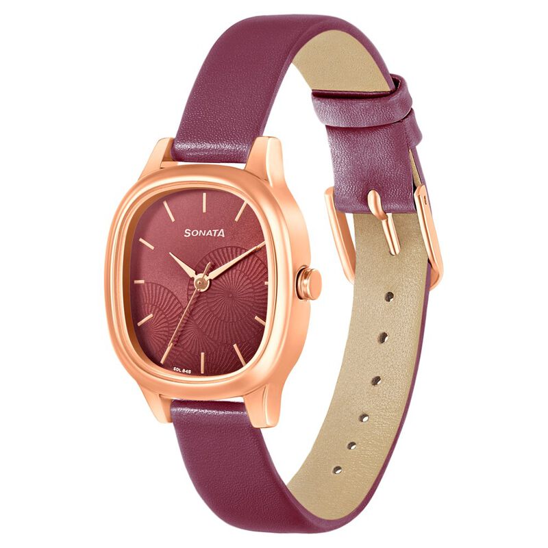 Sonata Linnea Maroon Dial Women Watch With Leather Strap