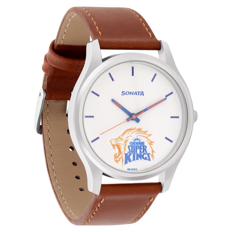 Sonata CSK Quartz Analog White Dial Leather Strap Unisex Watch