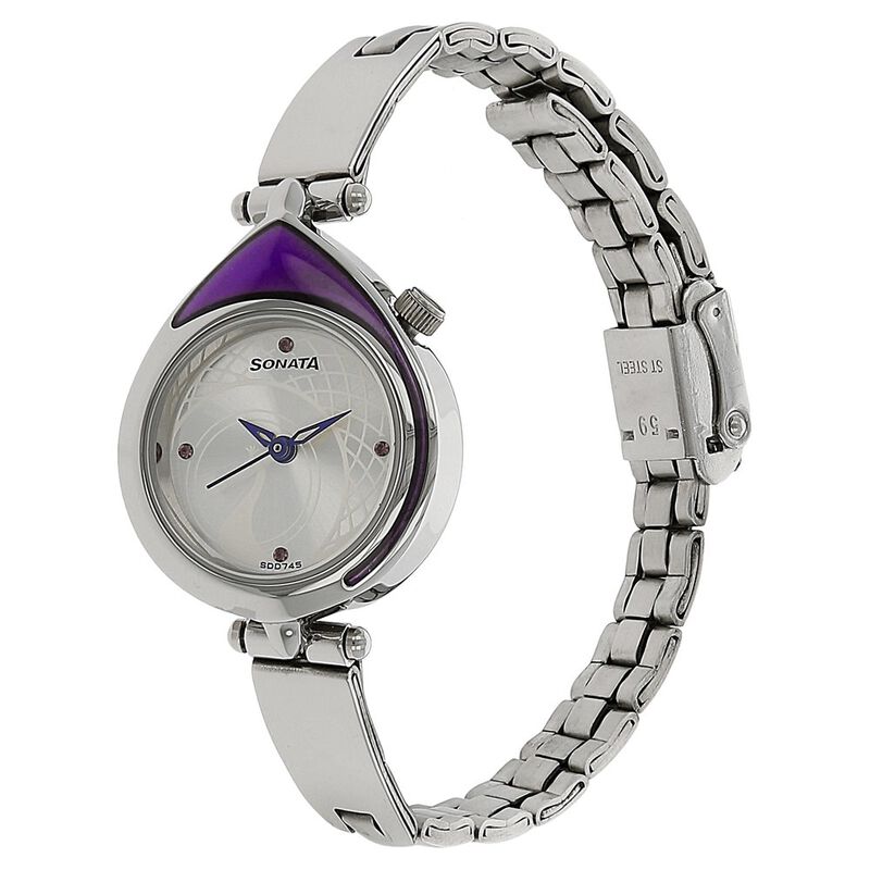 Sonata Quartz Analog Silver Dial Stainless Steel Strap Watch for Women