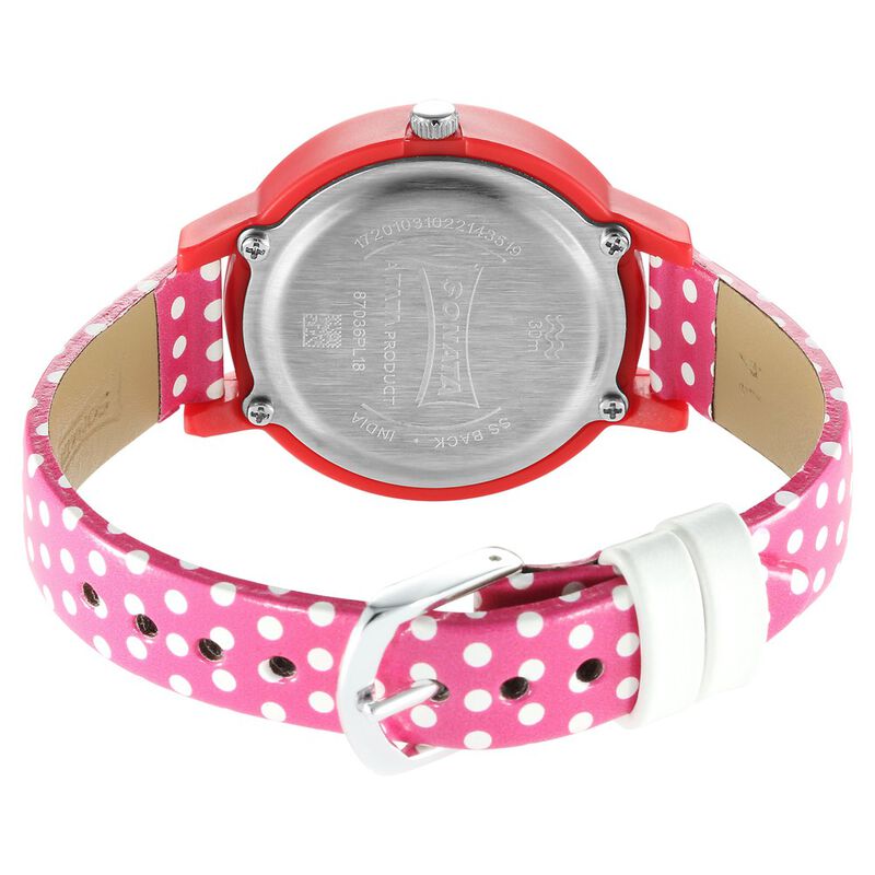 Sonata Dot to Dot Pink Dial Leather Strap Watch for Women