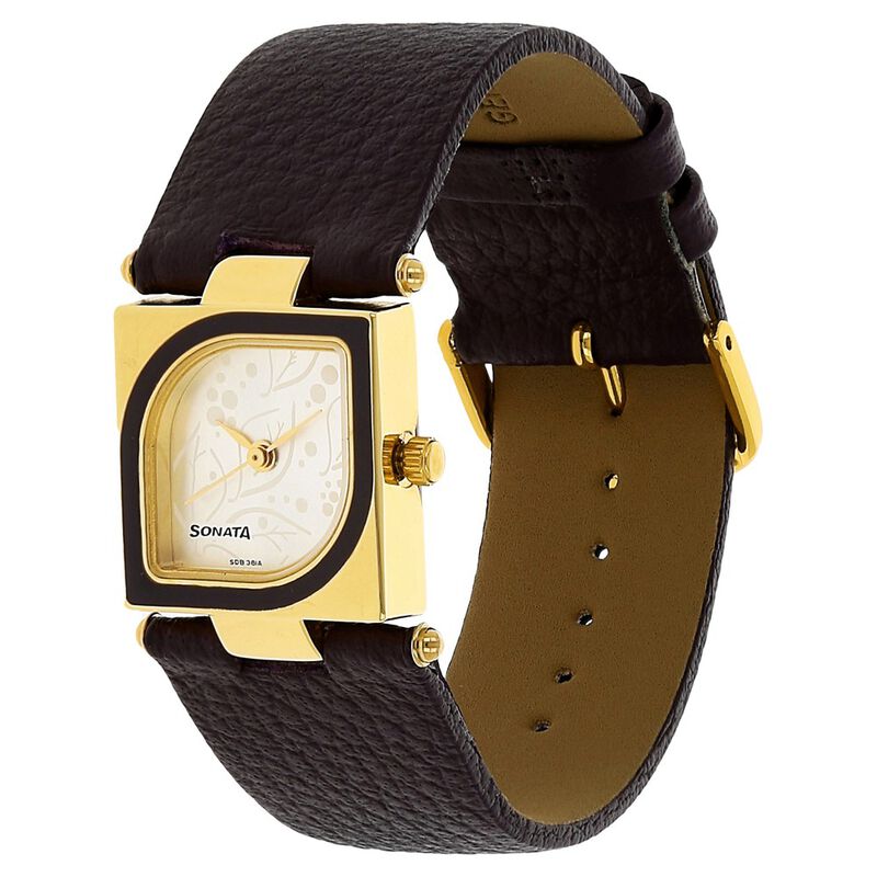 Sonata Quartz Analog Silver Dial Leather Strap Watch for Women