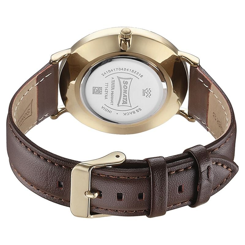 Sonata Quartz Analog White Dial Brown Leather Strap Watch For Men