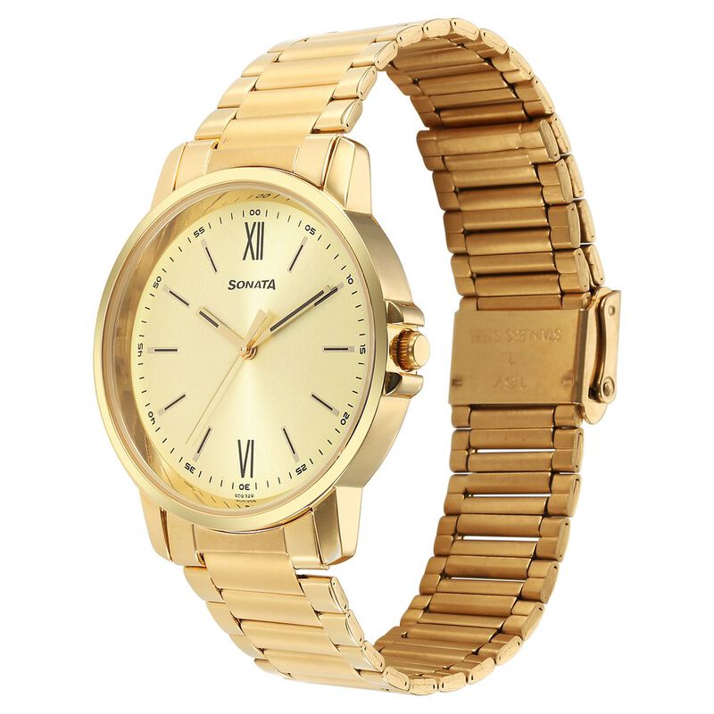 Sonata Traditional Essentials Quartz Analog Champagne Dial Stainless ...