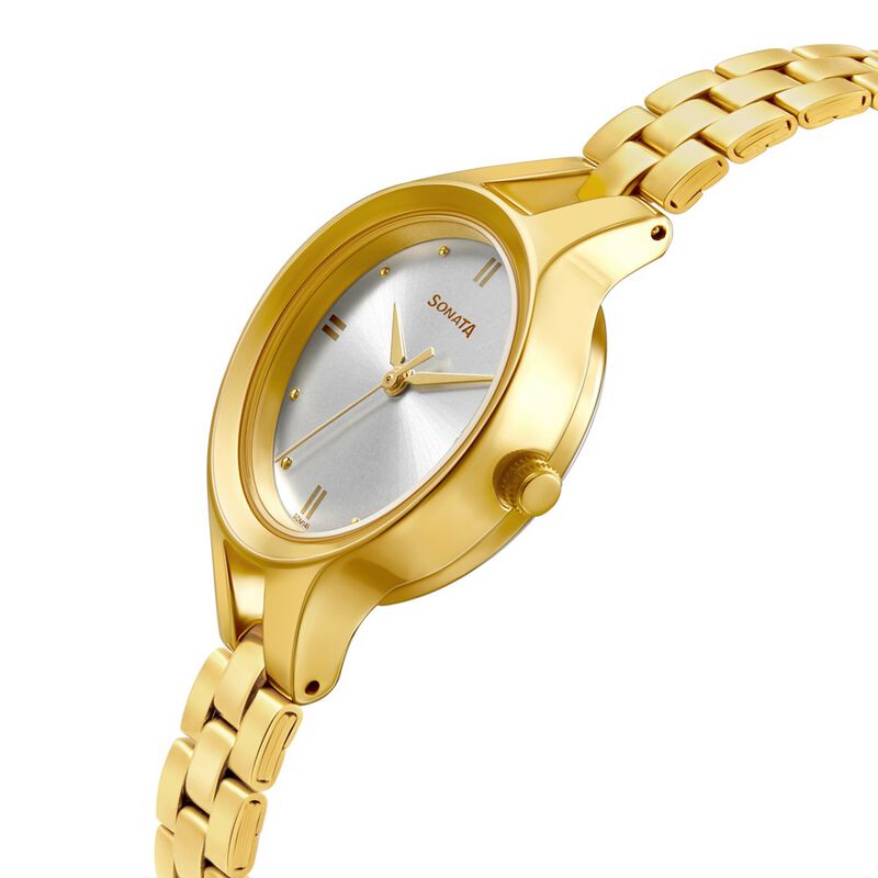 Sonata Gold Edit Silver Dial Women Watch With Stainless Steel Strap