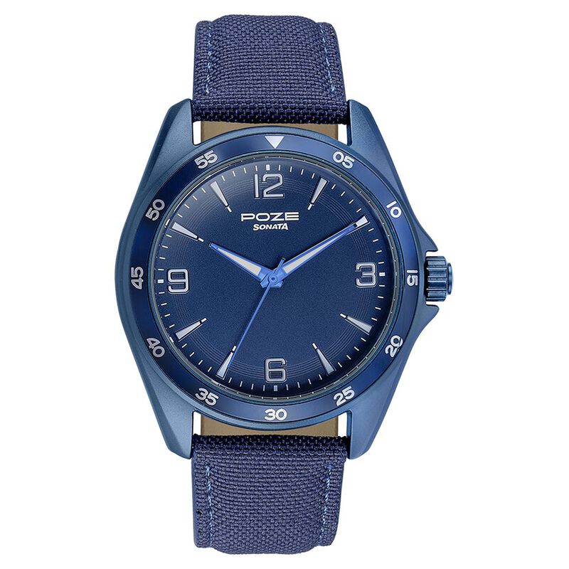 Sonata Poze Quartz Analog Blue Dial Leather Strap Watch for Men