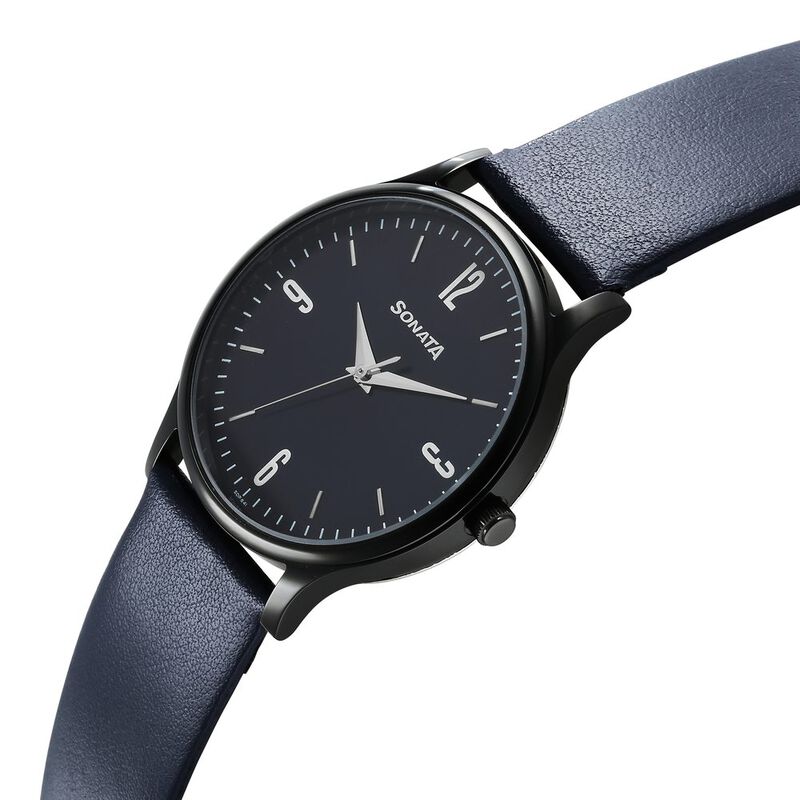 Sonata Aspire Quartz Analog Blue Dial Leather Strap Watch for Men