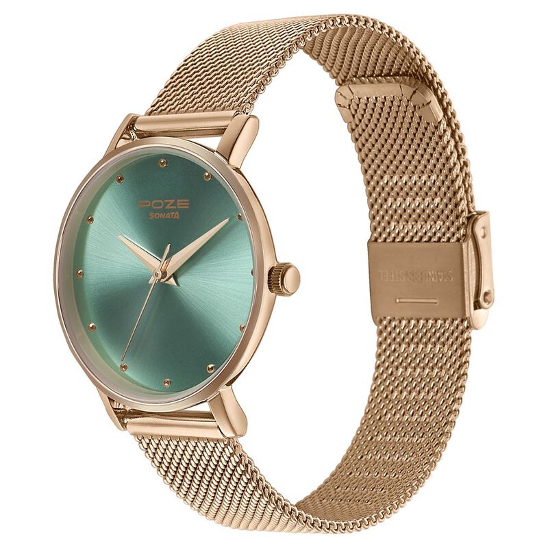 Sonata Poze Quartz Analog Green Dial Metal Strap Watch for Women