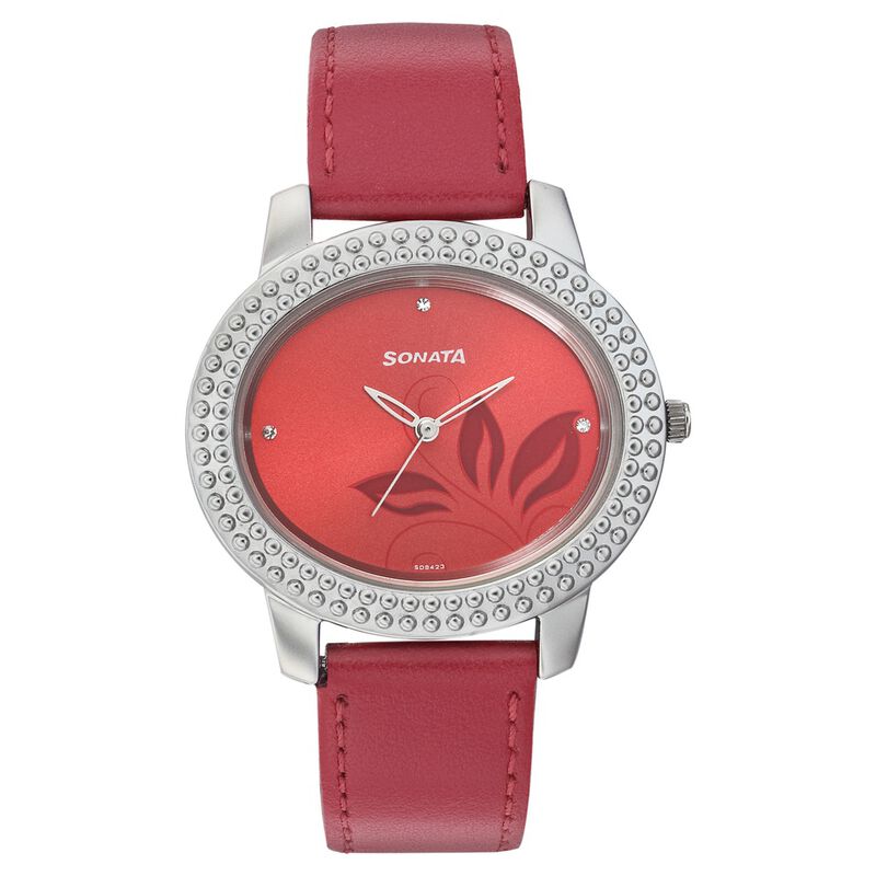 Buy Online Sonata Quartz Analog Red Dial Strap Watch for Women ...