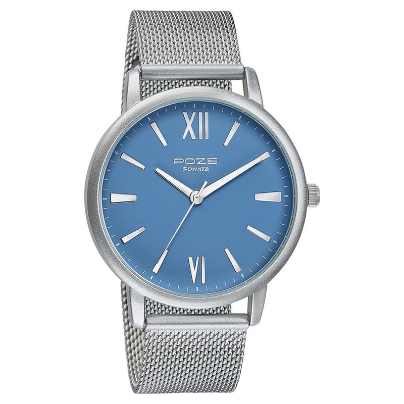 Sonata Poze Quartz Analog Blue Dial Mesh Strap Watch for Men