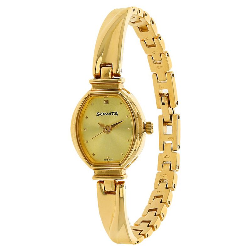 Sonata Quartz Analog Champagne Dial Metal Strap Watch for Women