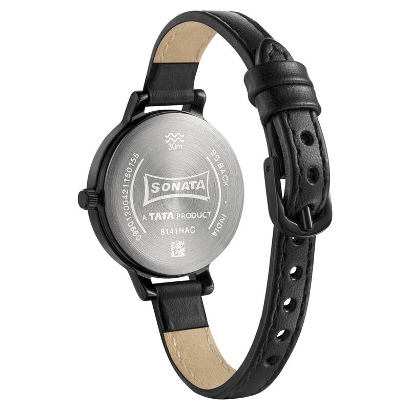 Sonata Unveil Black Dial Women Watch With Leather Strap