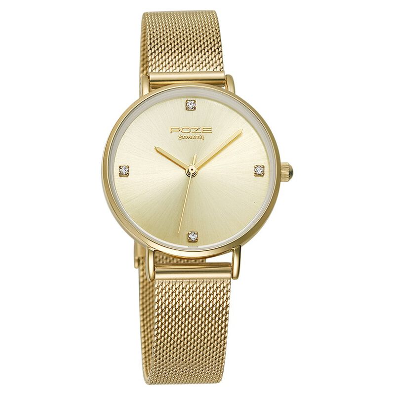 Poze by Sonata Quartz Analog Golden Dial Stainless Steel Strap Watch ...