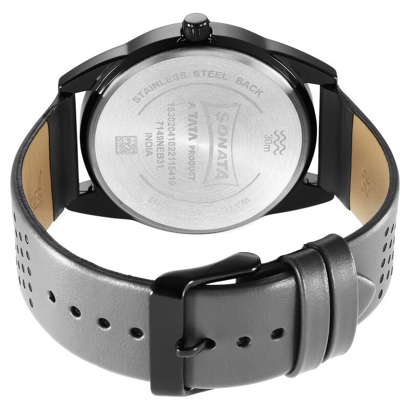 Sonata RPM Black Dial Leather Strap Watch for Men