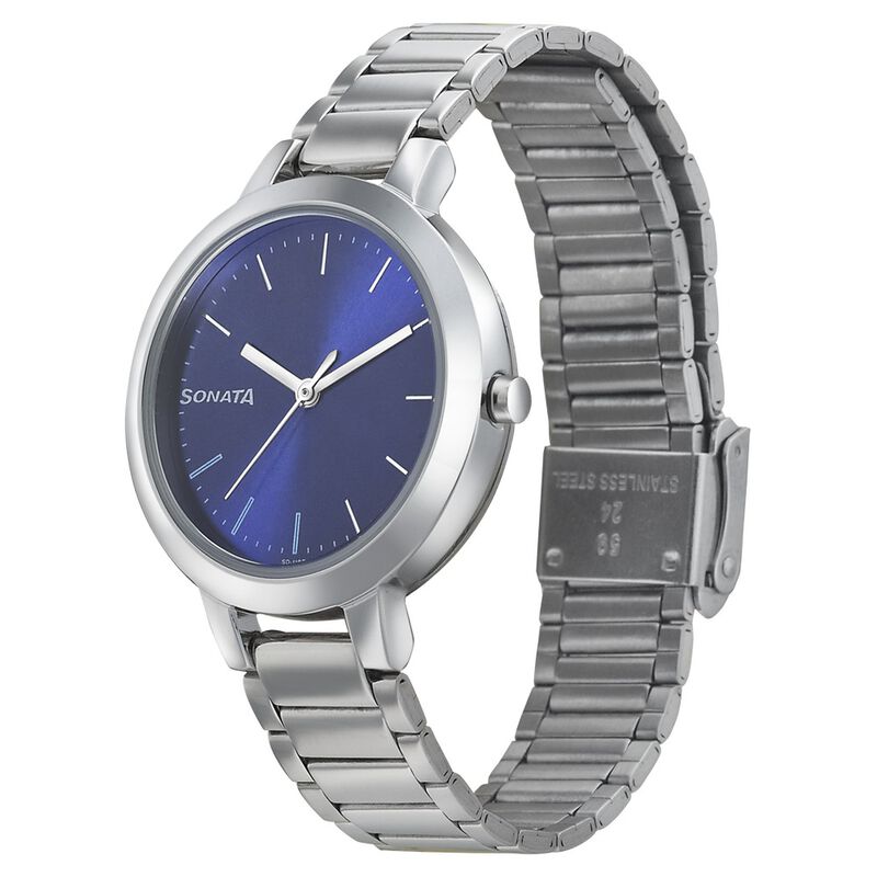 Sonata Quartz Analog Blue Dial Stainless Steel Strap Watch for Women