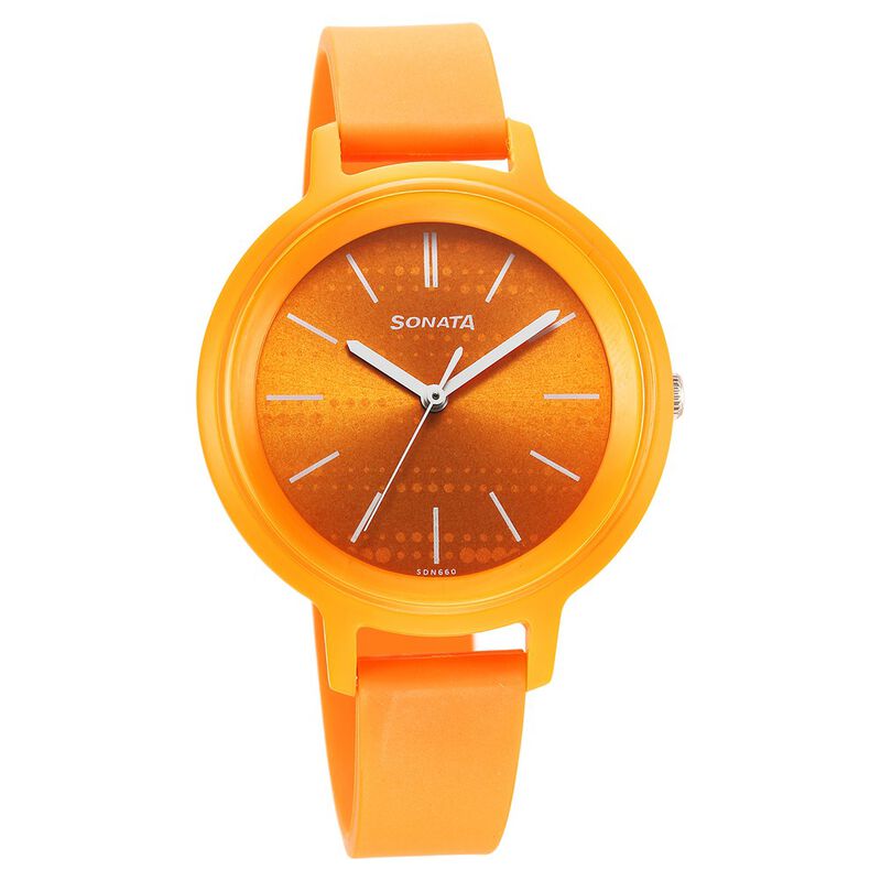 Buy Online Sonata Splash Quartz Analog Orange Dial Plastic Strap Watch ...