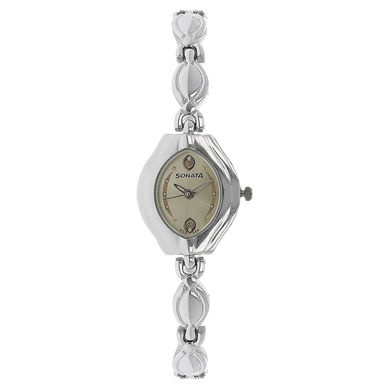 Buy Online Sonata Quartz Analog Champagne Dial Stainless Steel Strap ...