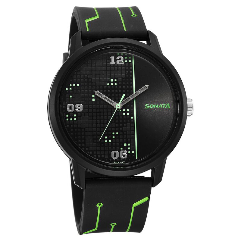 Buy Online Sonata Volt Quartz Analog Black Dial Polyurethane Strap ...