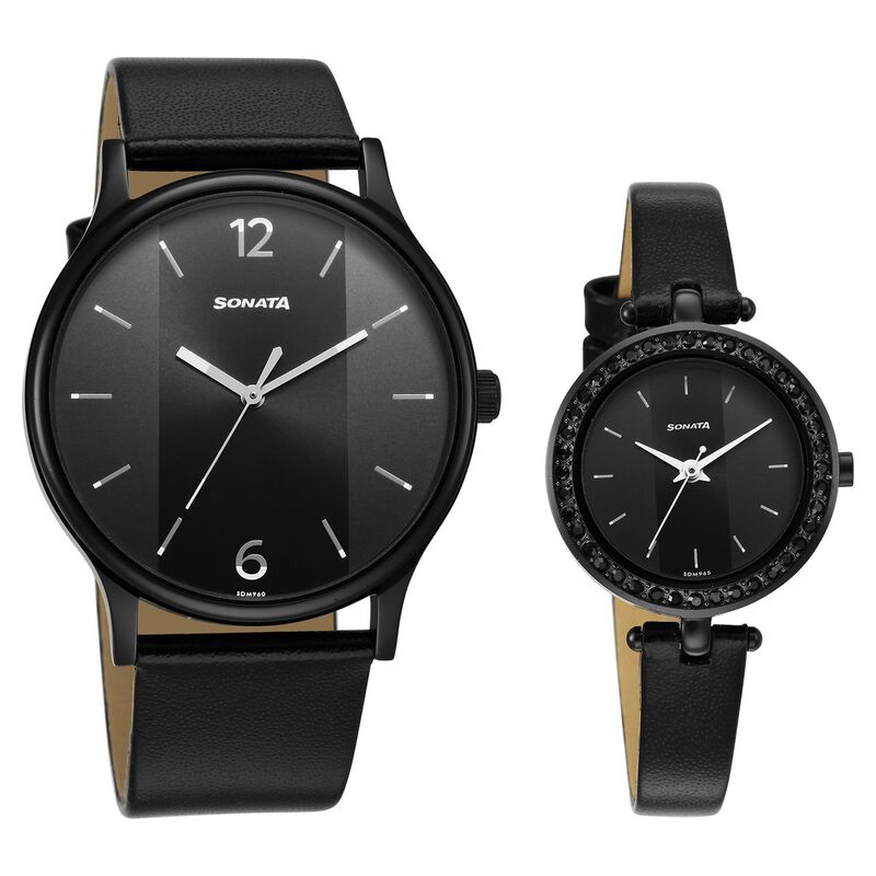 Buy Online Sonata Quartz Analog Black Dial Leather Strap Watch for ...